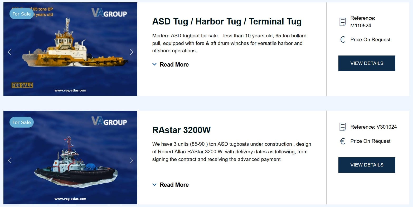 ASD Tugs for Sale | New & Used Azimuth Stern Drive Tugboats - VA Group